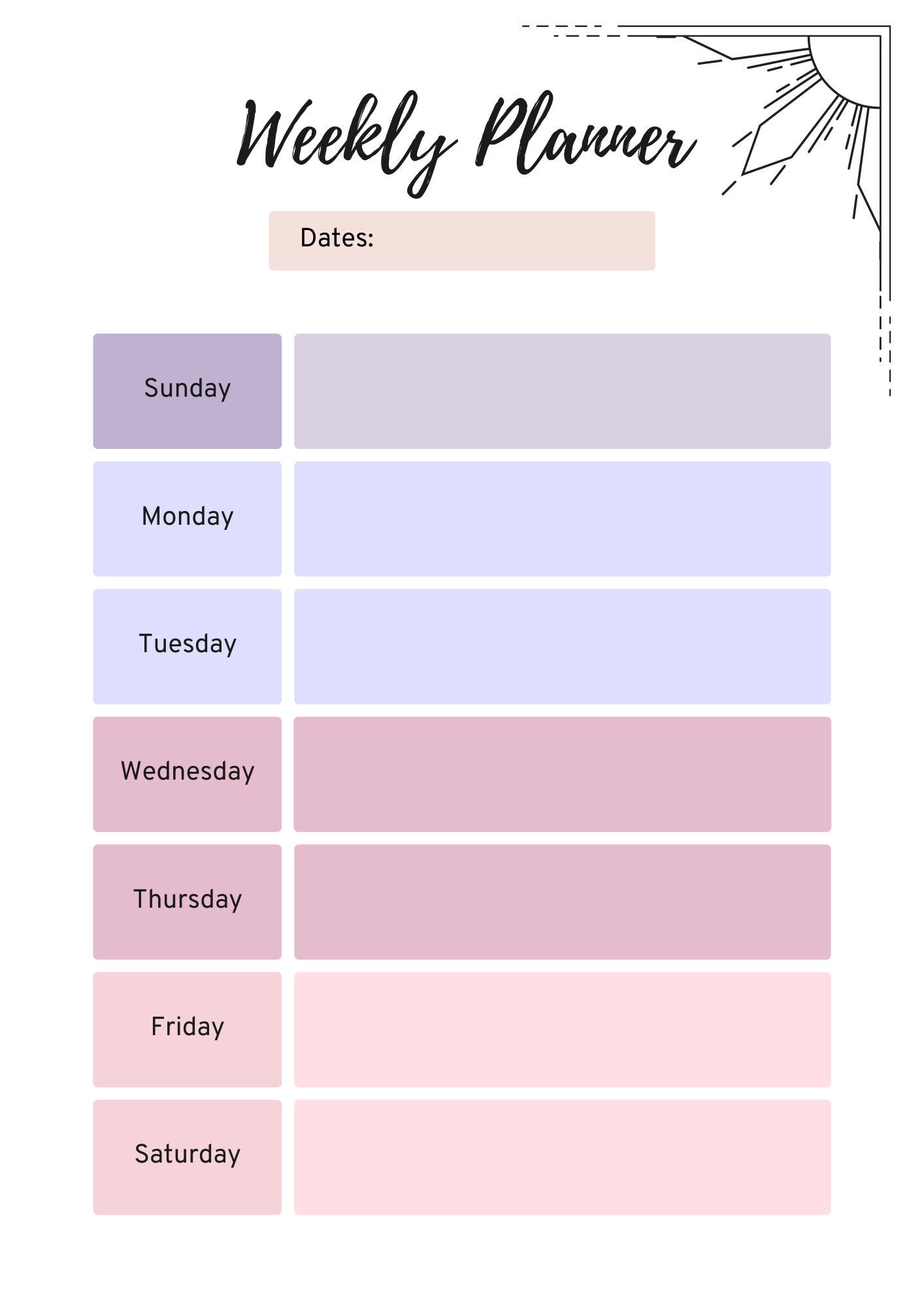 Weekly Planner, 7 Day Week - Etsy