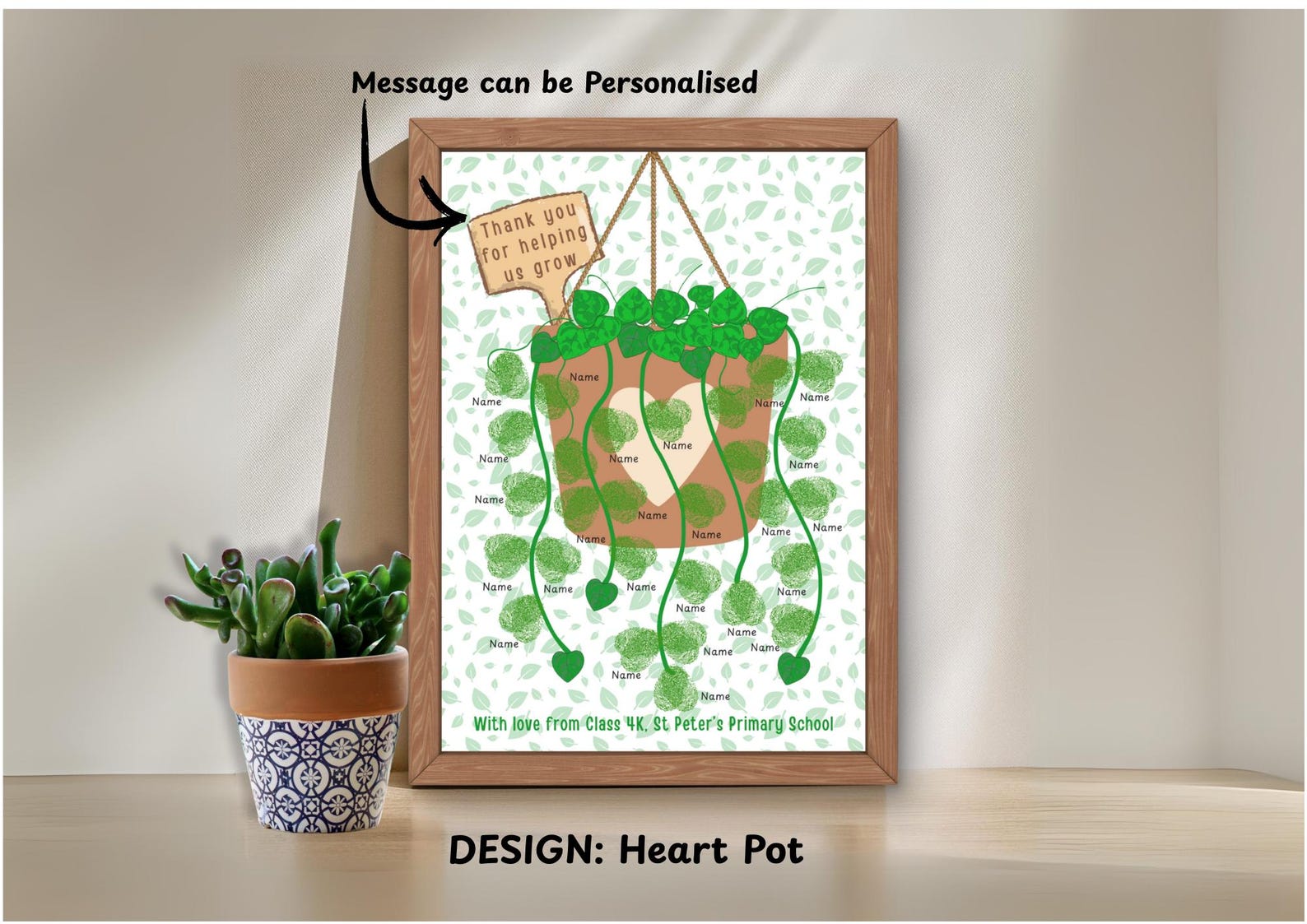 String of Hearts Fingerprint Class Gift: Personalized Teacher Keepsake ...
