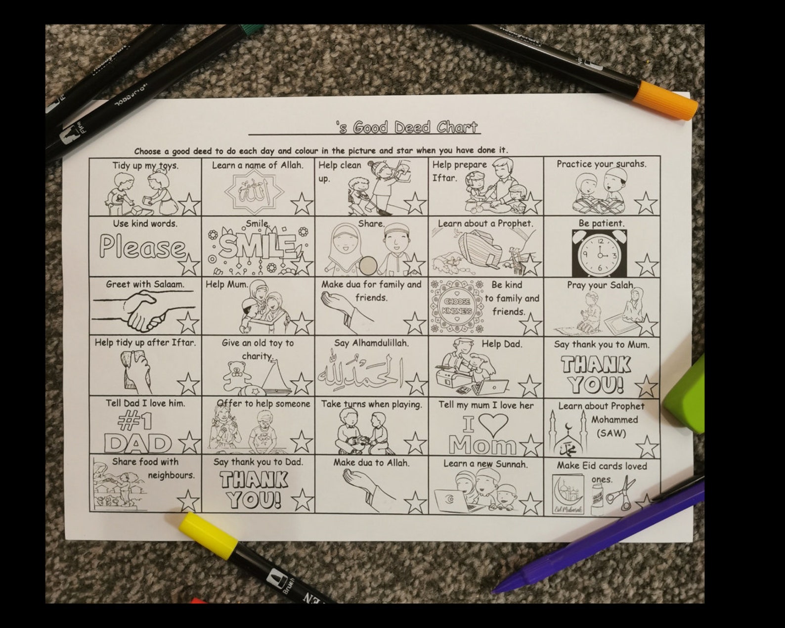 Ramadan Good Deeds Chart for Children. DIGITAL DOWNLOAD. | Etsy