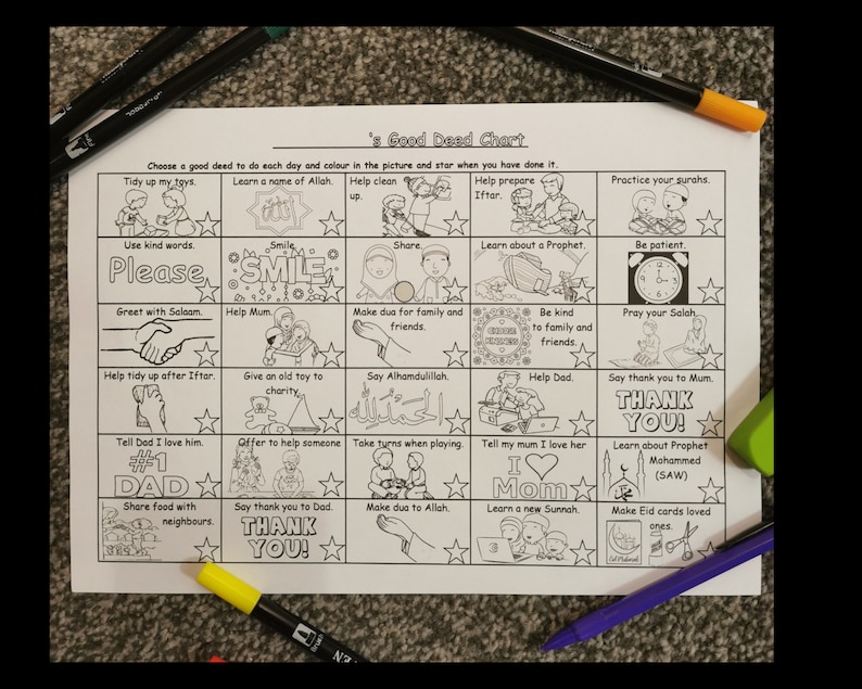 Ramadan Good Deeds Chart for Children. DIGITAL DOWNLOAD. | Etsy