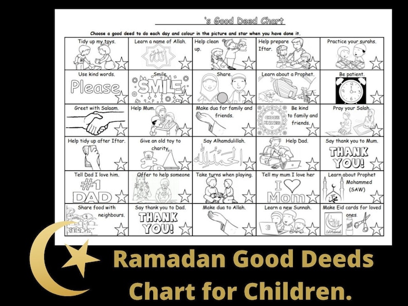 Ramadan Good Deeds Chart for Children. DIGITAL DOWNLOAD. | Etsy