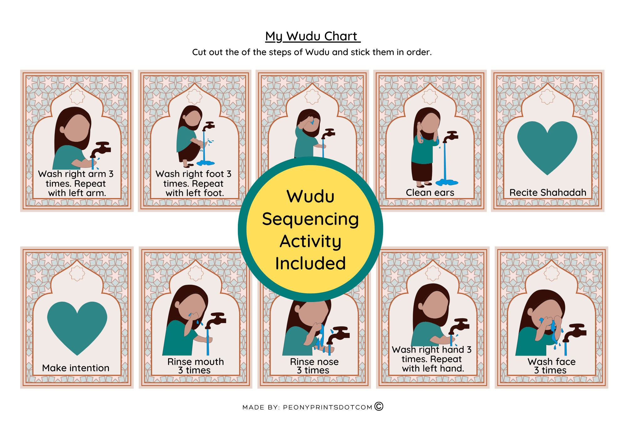 Wudu Chart Printable Wudu SEQUENCING Activity INCLUDED - Etsy Singapore
