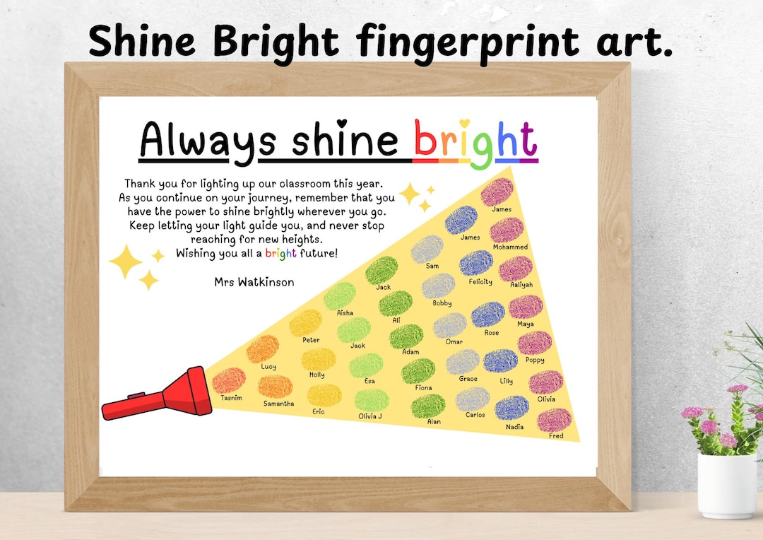 Shine Bright Fingerprint Art Class Gift | End of Year Personalised Gift ...