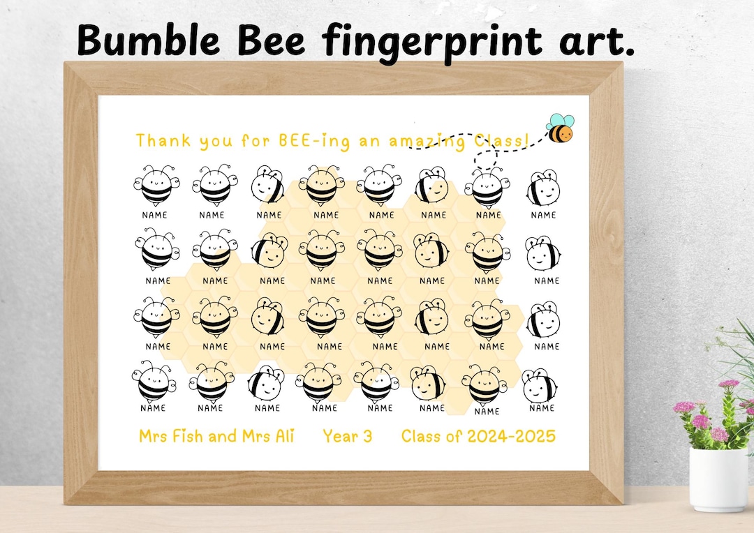 Bee Fingerprint Art Class Gift | End of Year Personalised Gift for ...