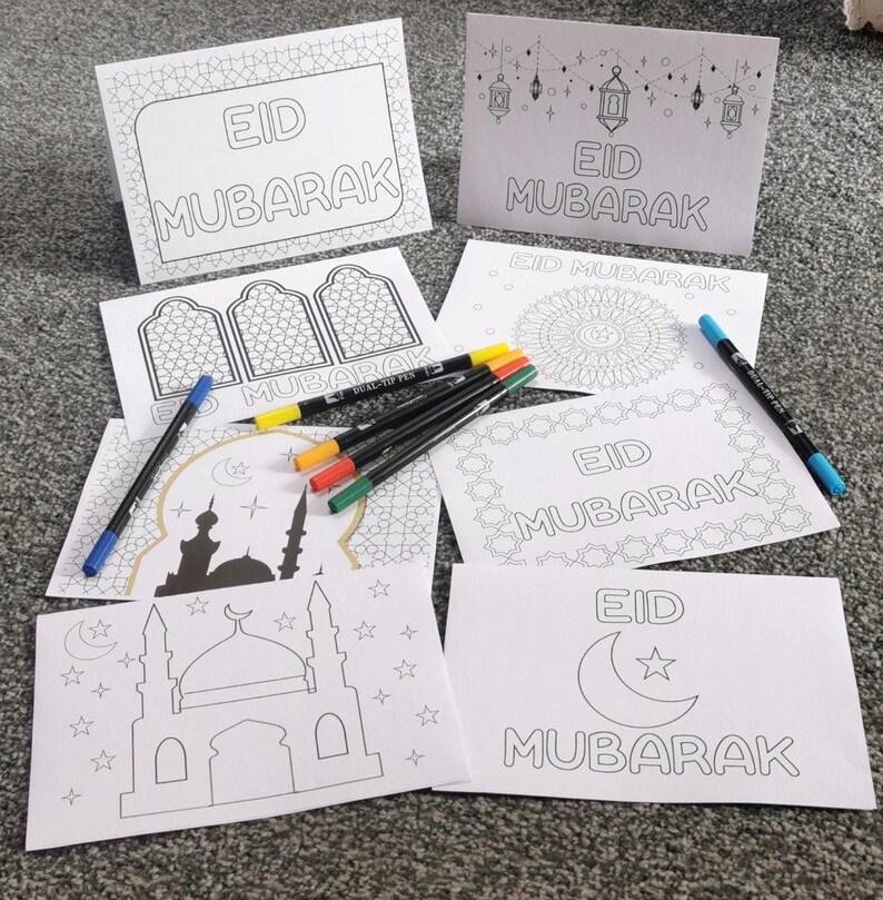 Kids Colouring Eid Cards | DIGITAL DOWNLOAD Eid Cards | Eid Colouring ...