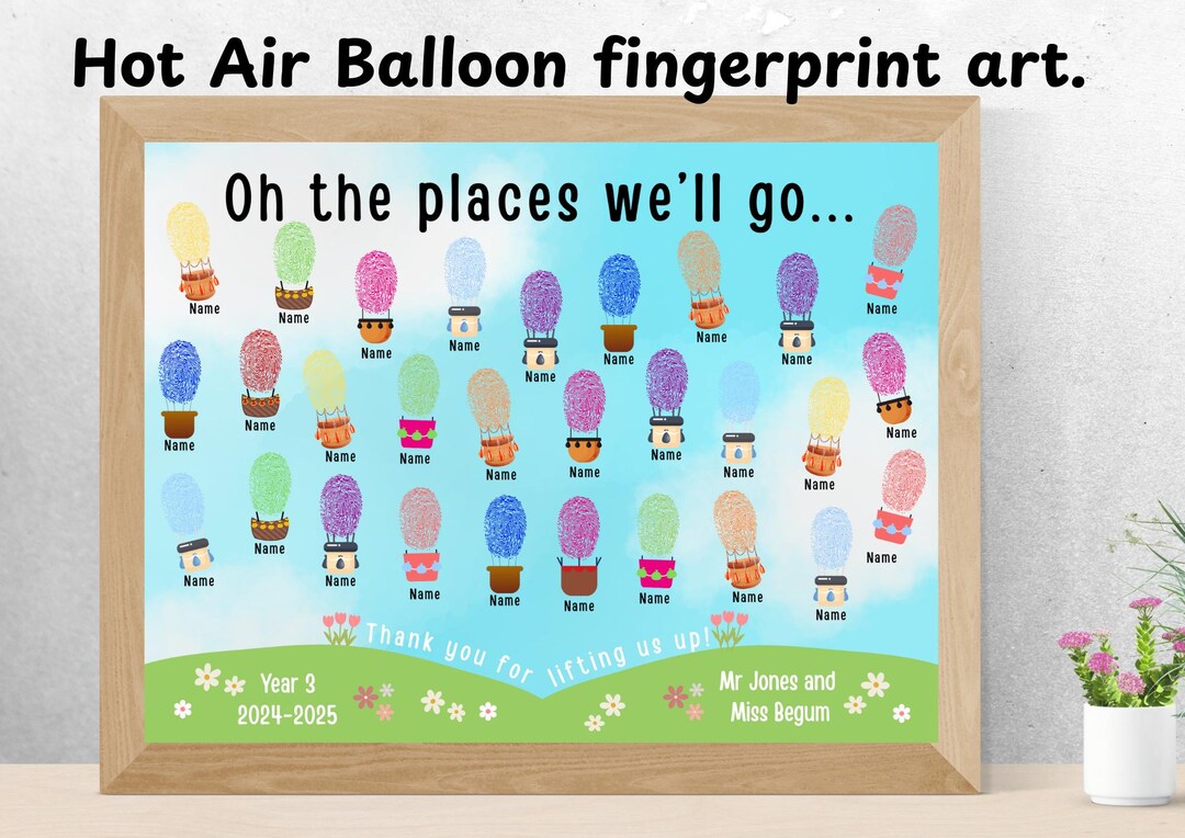 Hot Air Balloon Fingerprint Art Class Gift | End of Year Personalised ...