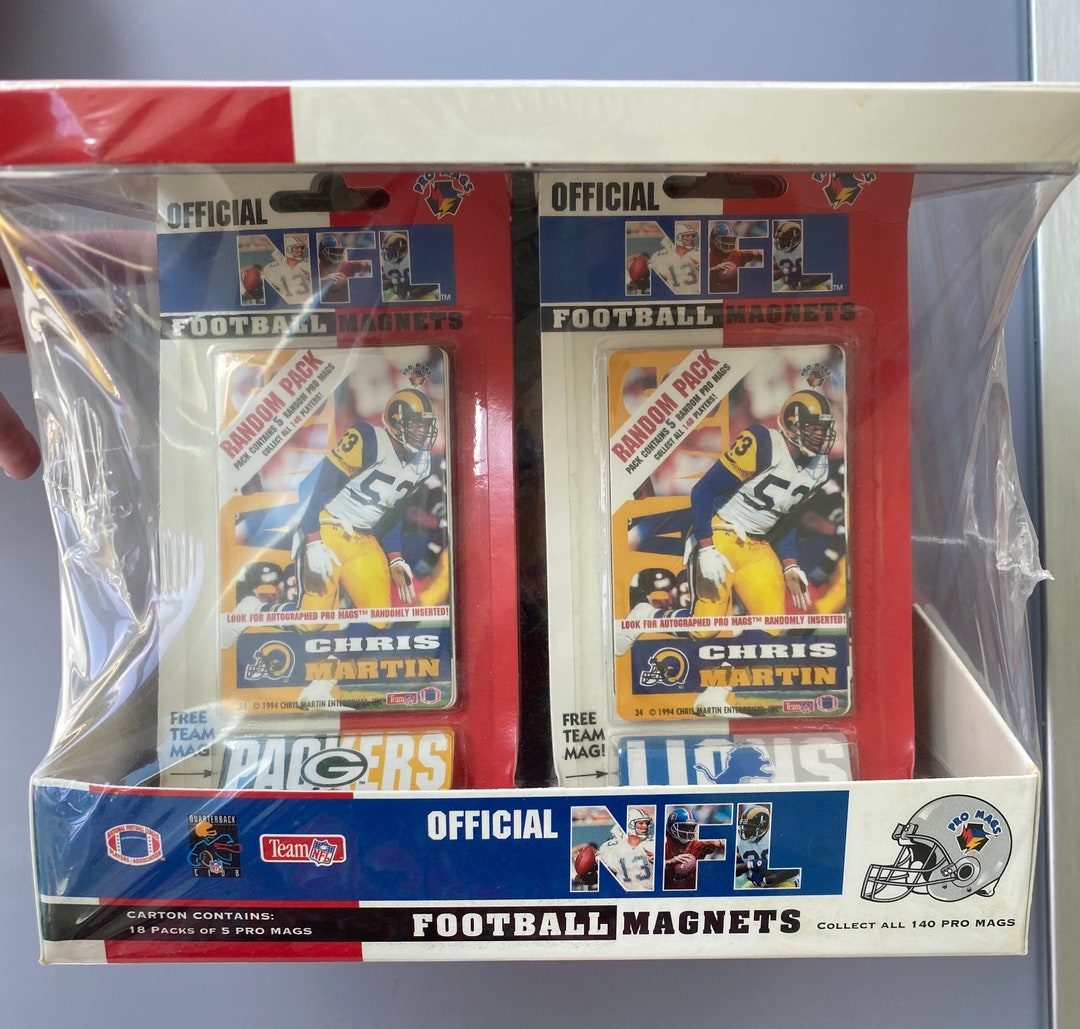 1994 Chris Martin Official Football Magnets. Sealed Box of 18pkgs of 5 ...