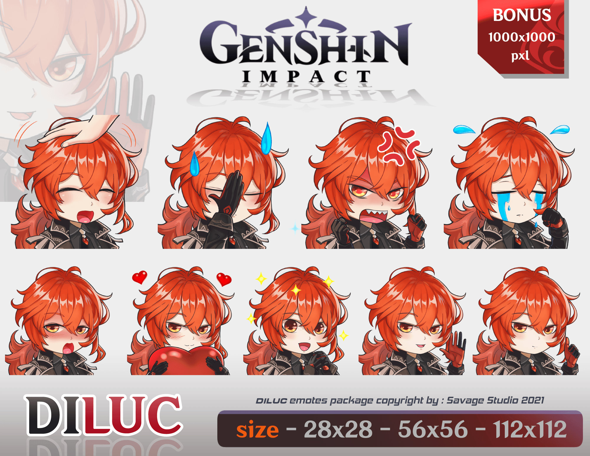Genshin Impact Diluc Pack Diluc Emotes Genshin Impact - Etsy