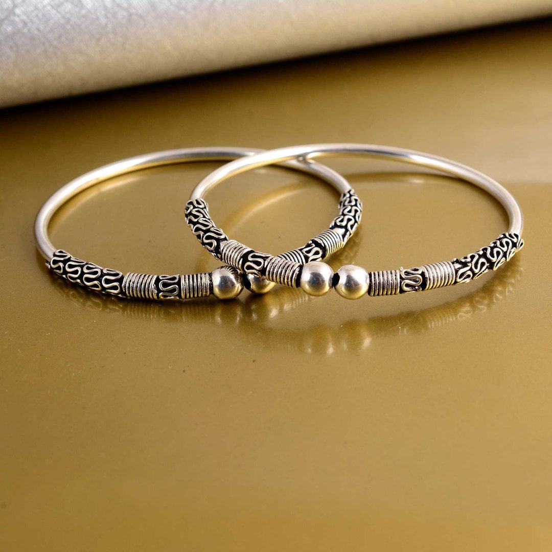 Vintage Silver Oxidized Bali Tribal Ornate Bangle Stacking Bracelet ...