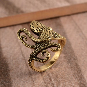 Octopus Handmade Brass Men Ring, Octopi Animal Biker Ring, Octopus ...