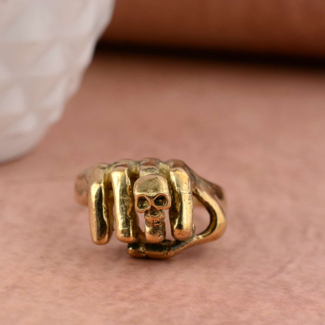 Brass Punch With Skull Ring, Fist Ring, Brass Skull Head Ring, Brass ...
