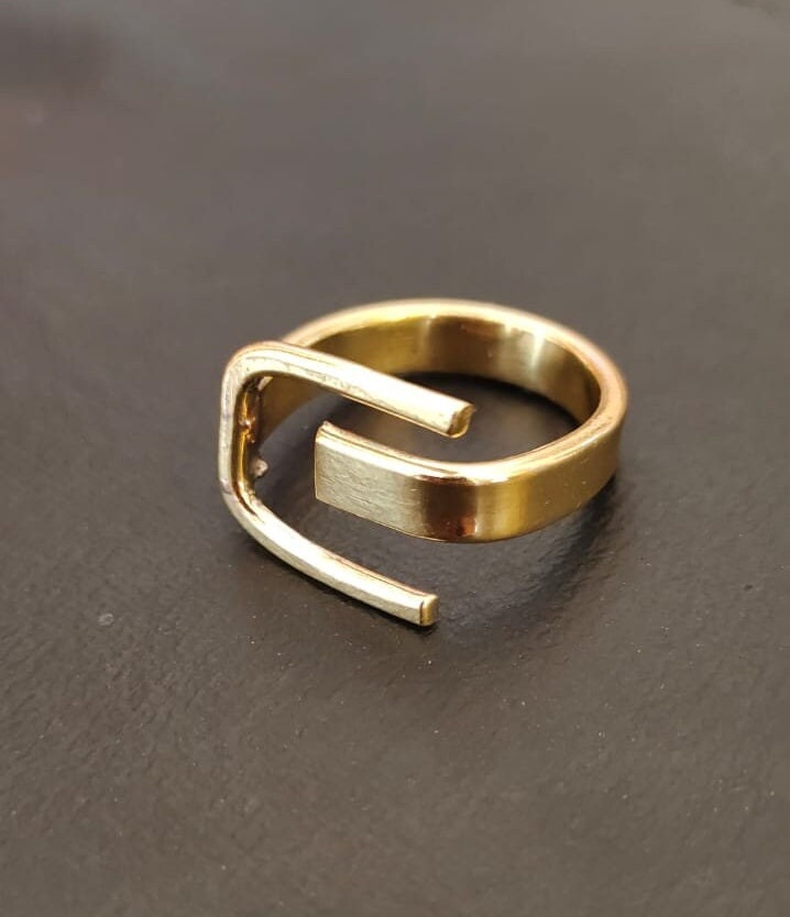Antique Brass Geometric Ring, Big Statement Abstract Modern Ring, Boho ...