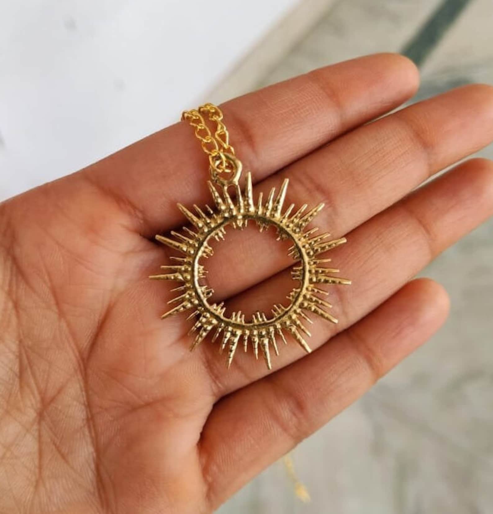 Gold Sun Necklace, Dainty Sunburst Charm, Celestial Jewelry, Birthday ...