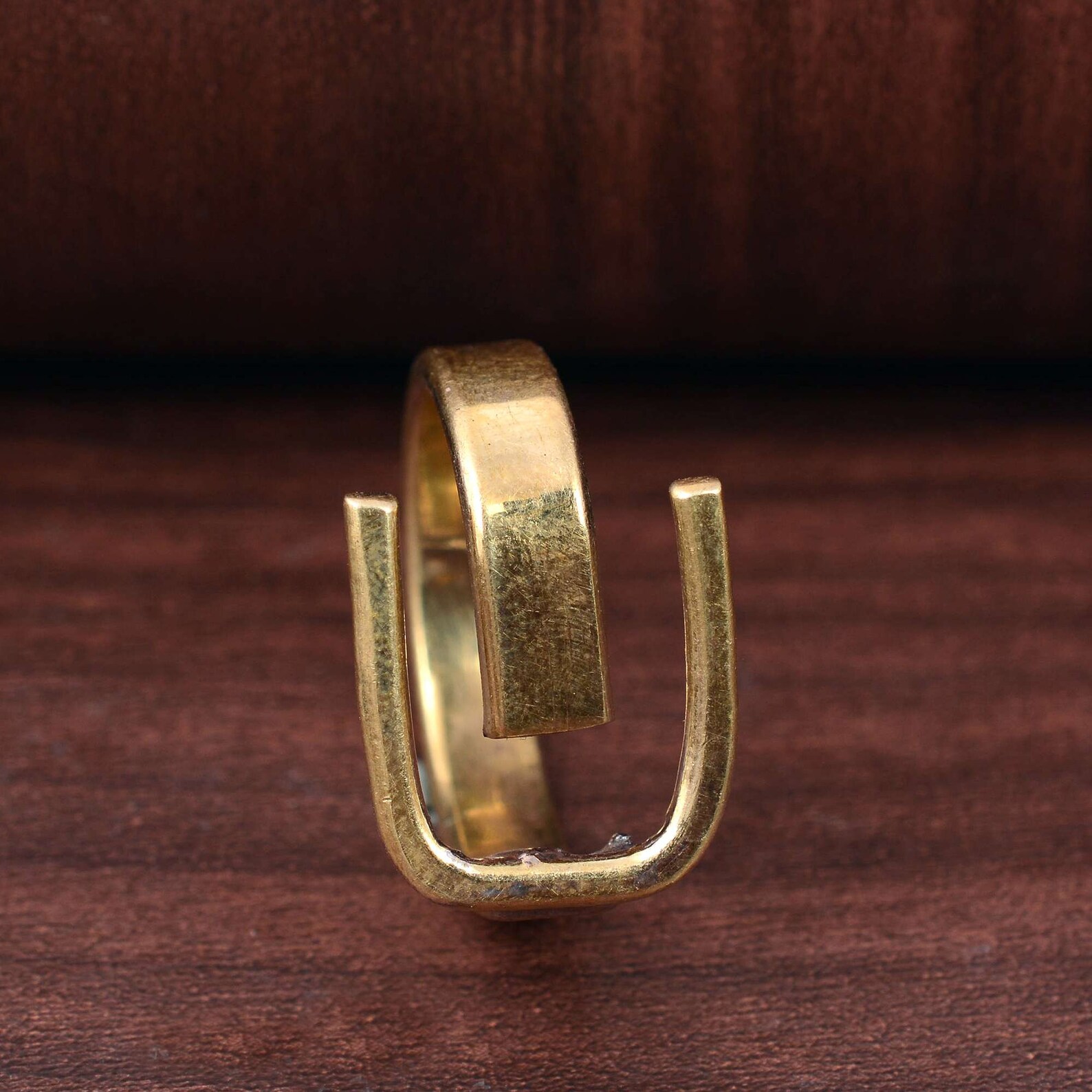 Antique Brass Geometric Ring, Big Statement Abstract Modern Ring, Boho ...