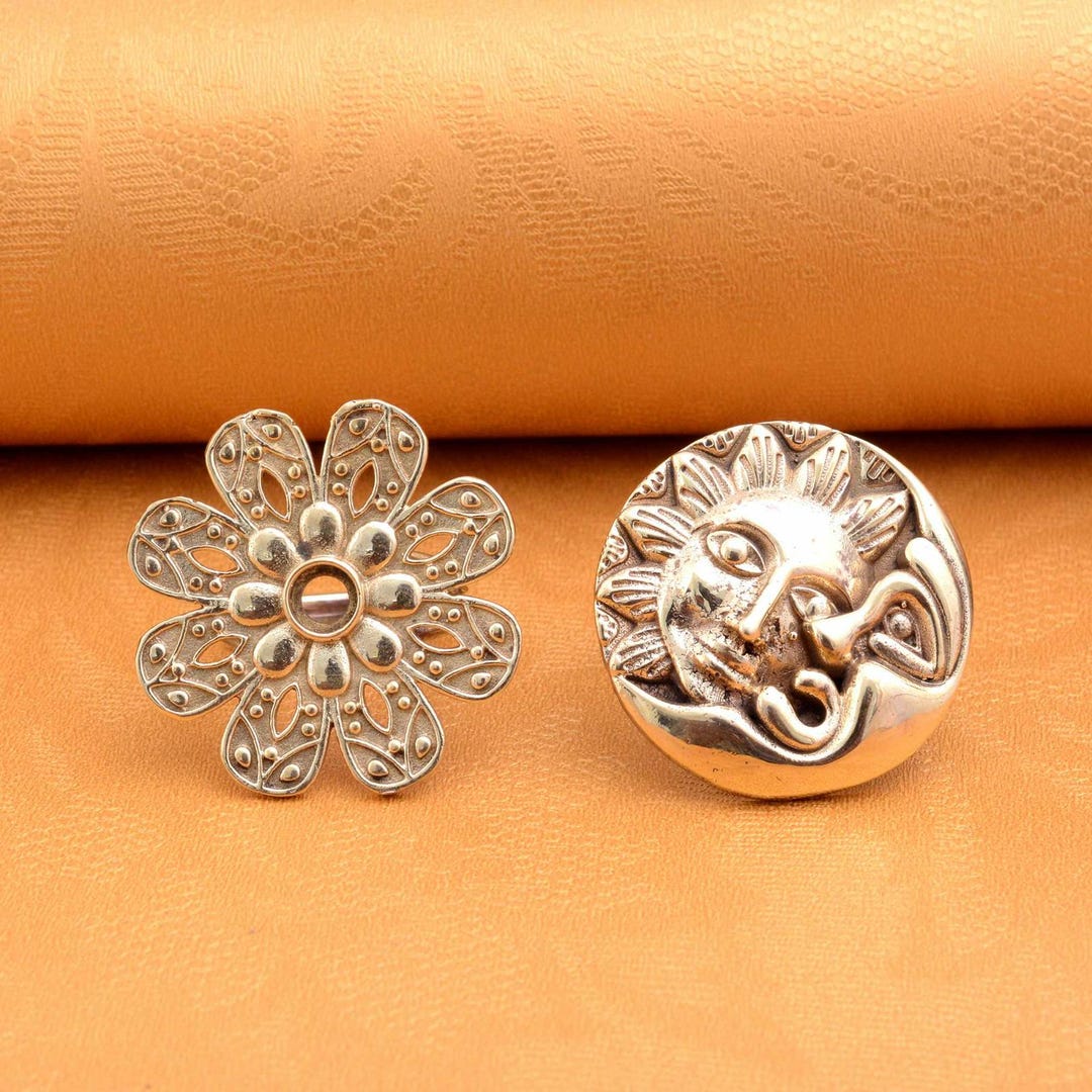 Brass Sun Face and Flower Ring, Statement Ring, Floral Ring, Celestial ...