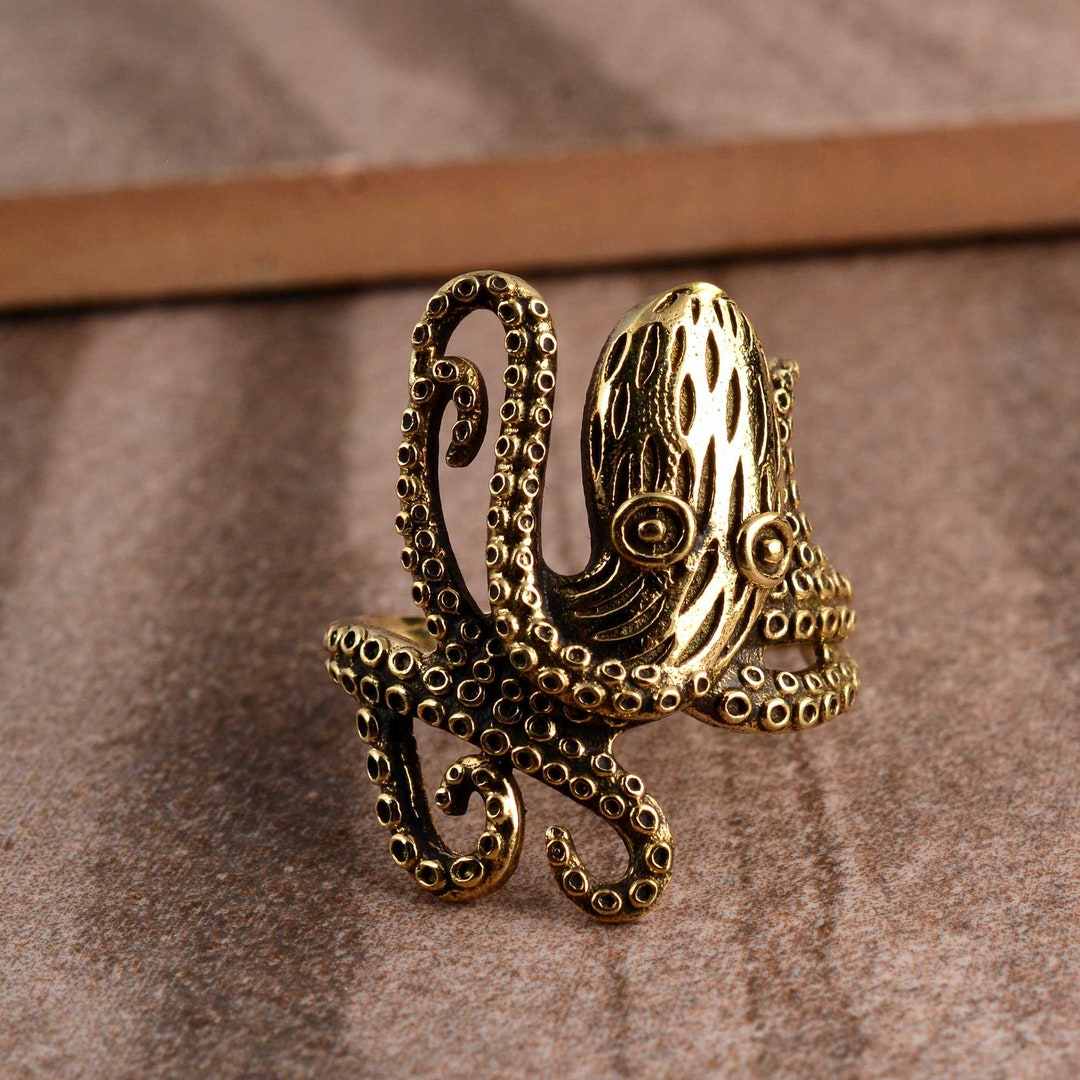 Octopus Handmade Brass Men Ring, Octopi Animal Biker Ring, Octopus ...