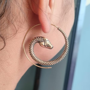 Gold Snake Earrings, Snake Hoop Earrings, Spiral Snake Earrings, Hoop ...