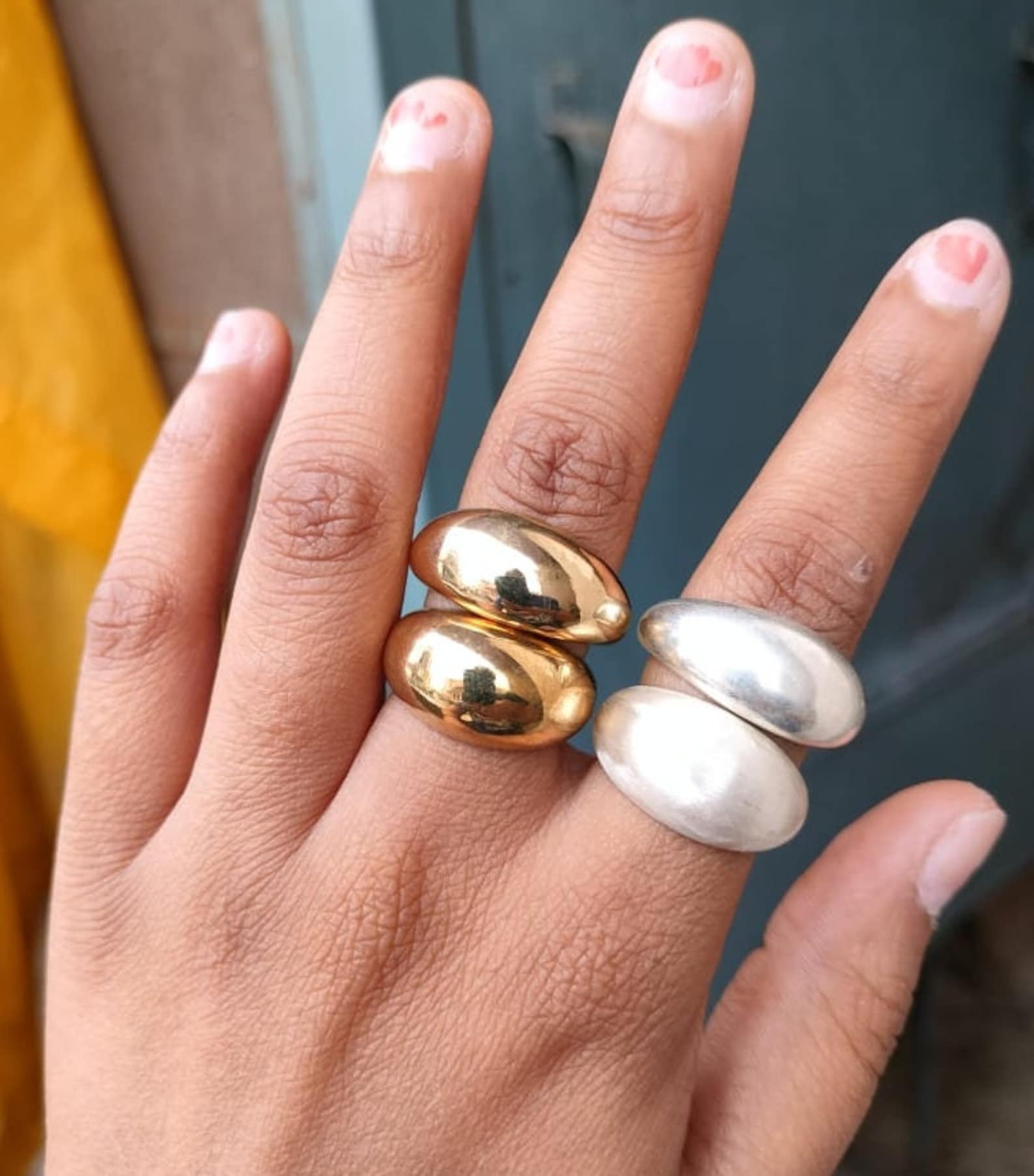 Dome Ring, Sterling Silver and Brass Dome Ring, Chunky Silver Ring ...