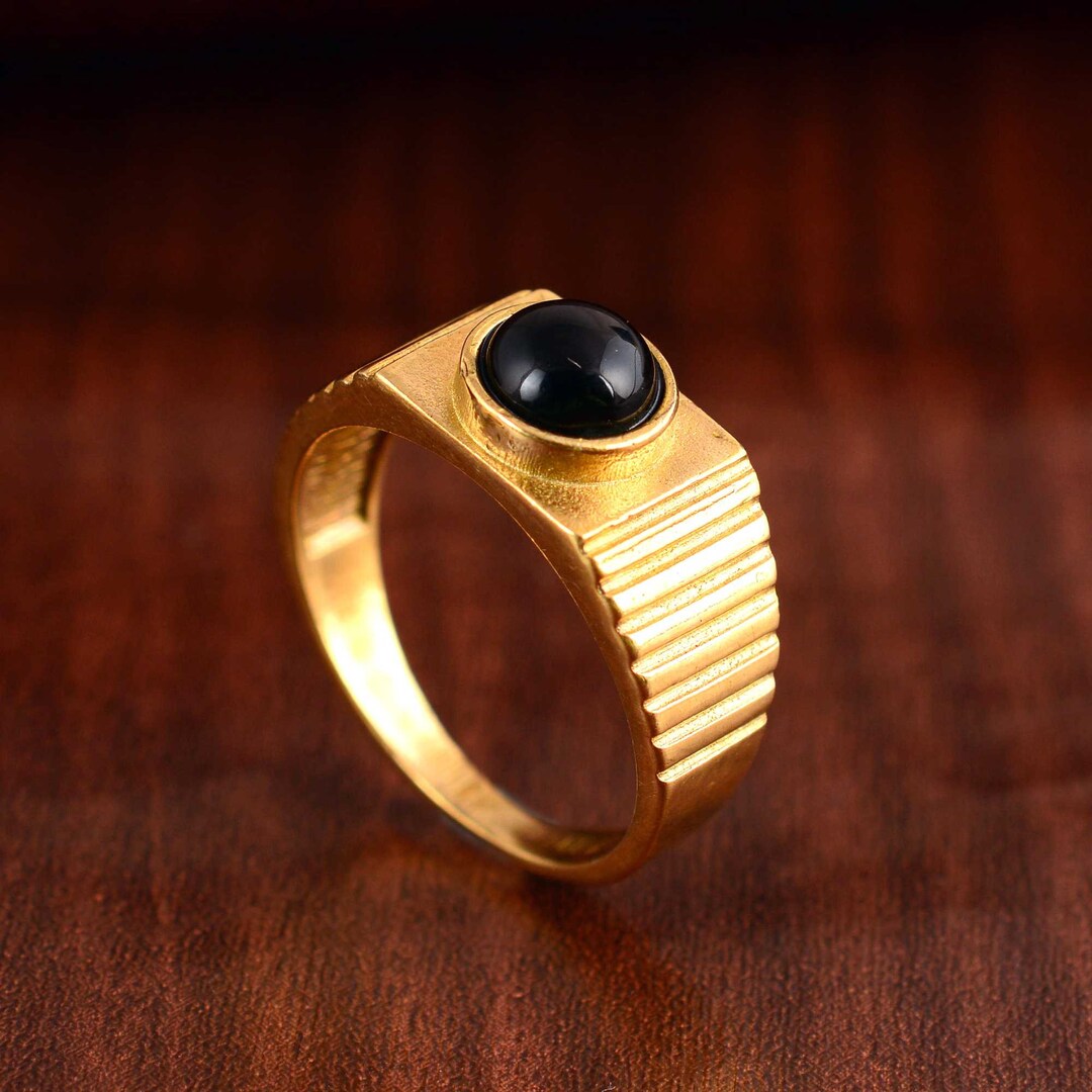 Black Obsidian Ring, Obsidian Ring for Women, Brass Ring, Obsidian ...