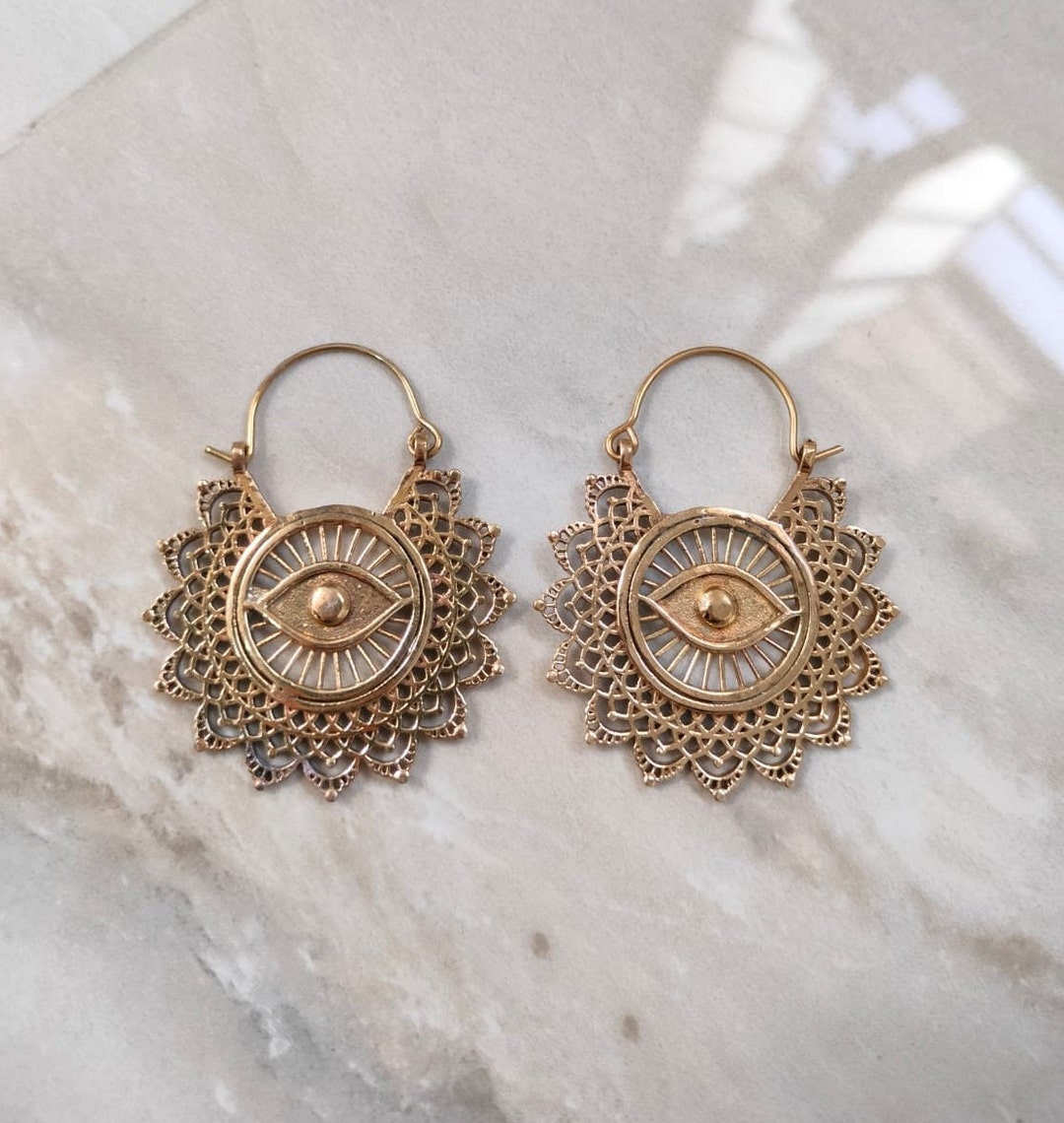 Large Gold Evil Eye Earrings Large Evil Eye Hoops Earrings Minimalist