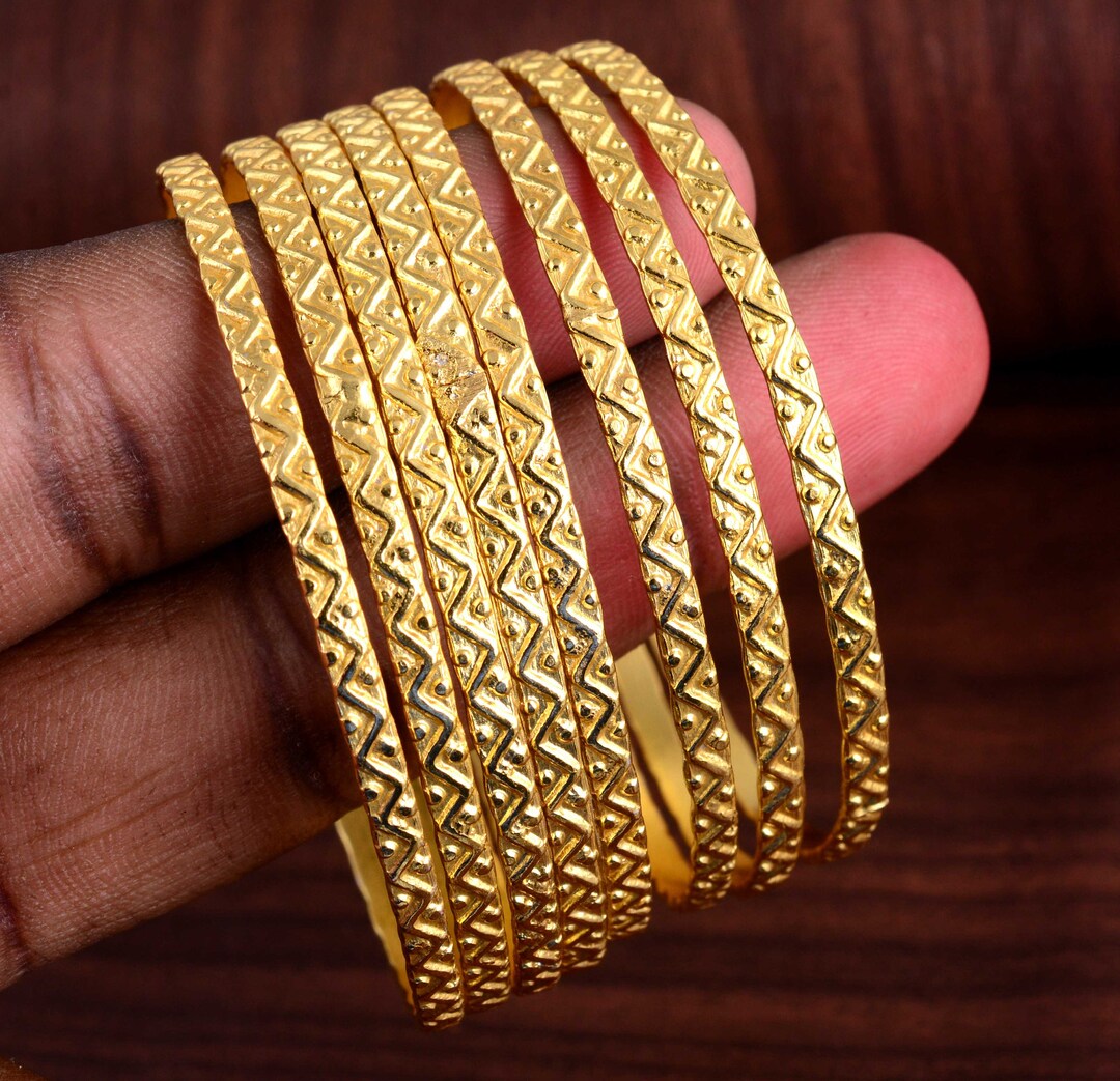 Set of 8 Bangles, Designer Bangles, Stacking Bracelets, Brass Bangles ...