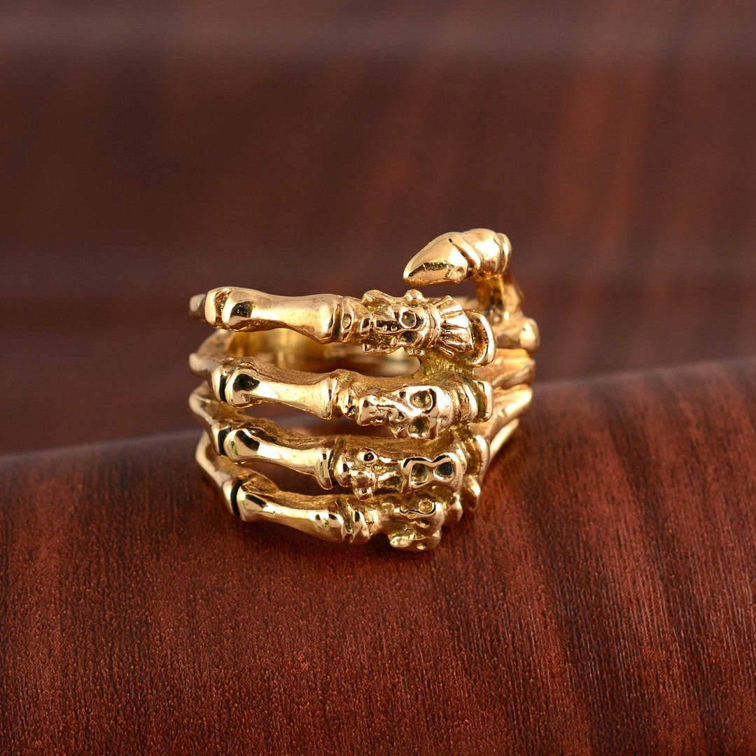 Brass Skull Hand Ring, Skull Ring, Skeleton Ring, Little Skull Jewelry ...