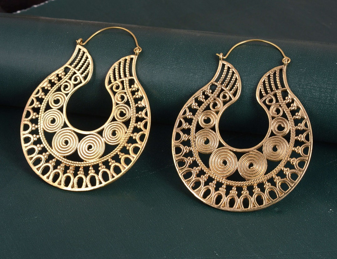 Gold Galactic Mandala Earrings, Intricate Design Hoop Earrings, Brass ...