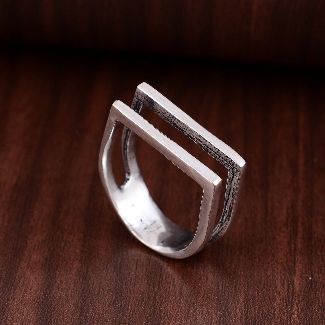 Square Ring, 2 Line Ring, Modern Ring, Statement Ring, Minimal Ring ...