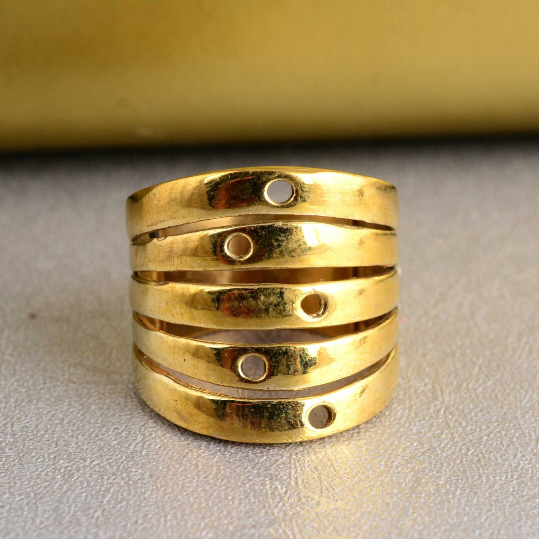 Brass Ring, Horizontal Lines Ring, Handmade Gold Brass Ring, Wide Band ...
