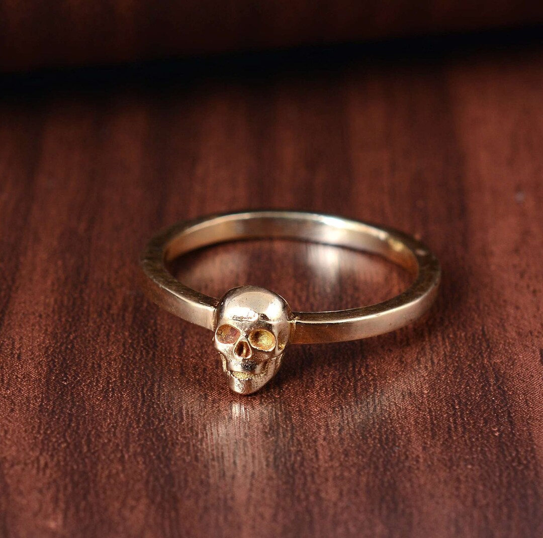 Brass Skull Ring, Dainty Skull Ring, Skull Stacking Ring, Tiny Skull ...