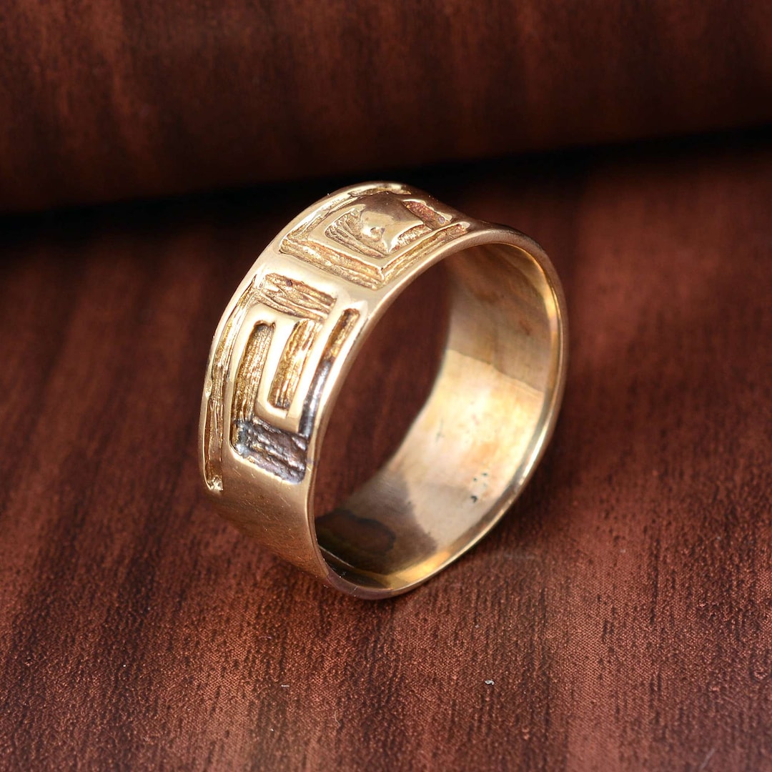 Greek Key Frieze Ring, Brass Ring, Eternity Long Life Jewelry, Ancient ...