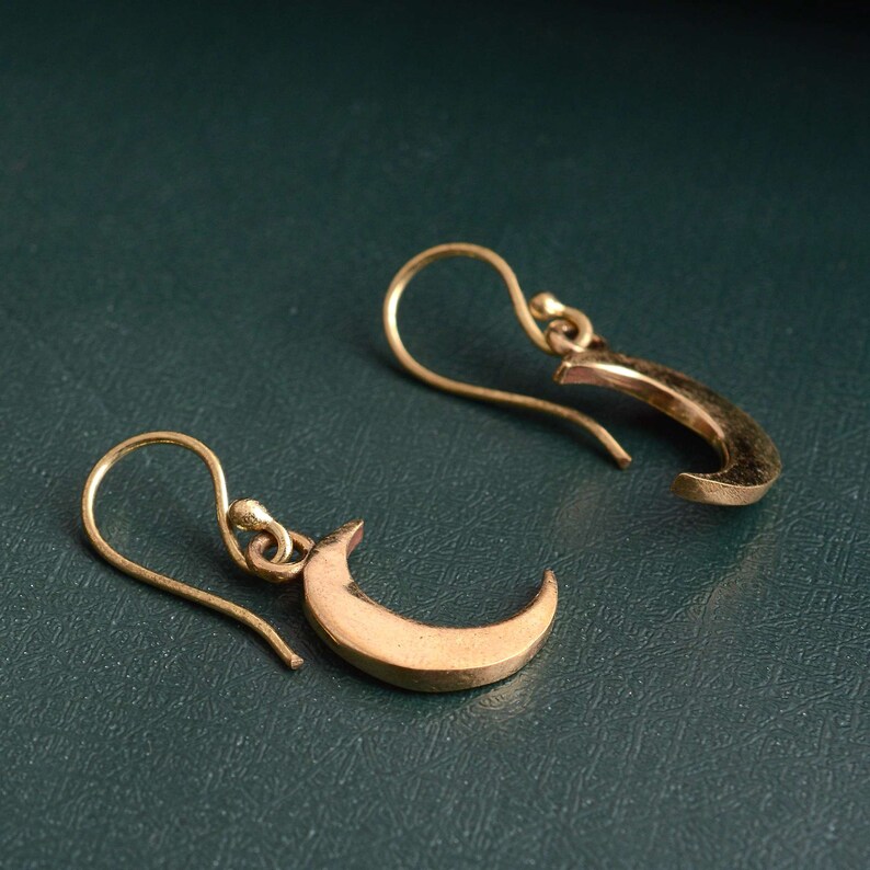 Half Moon Gold Long Earrings, Half Circle Earrings, Moon Earrings ...