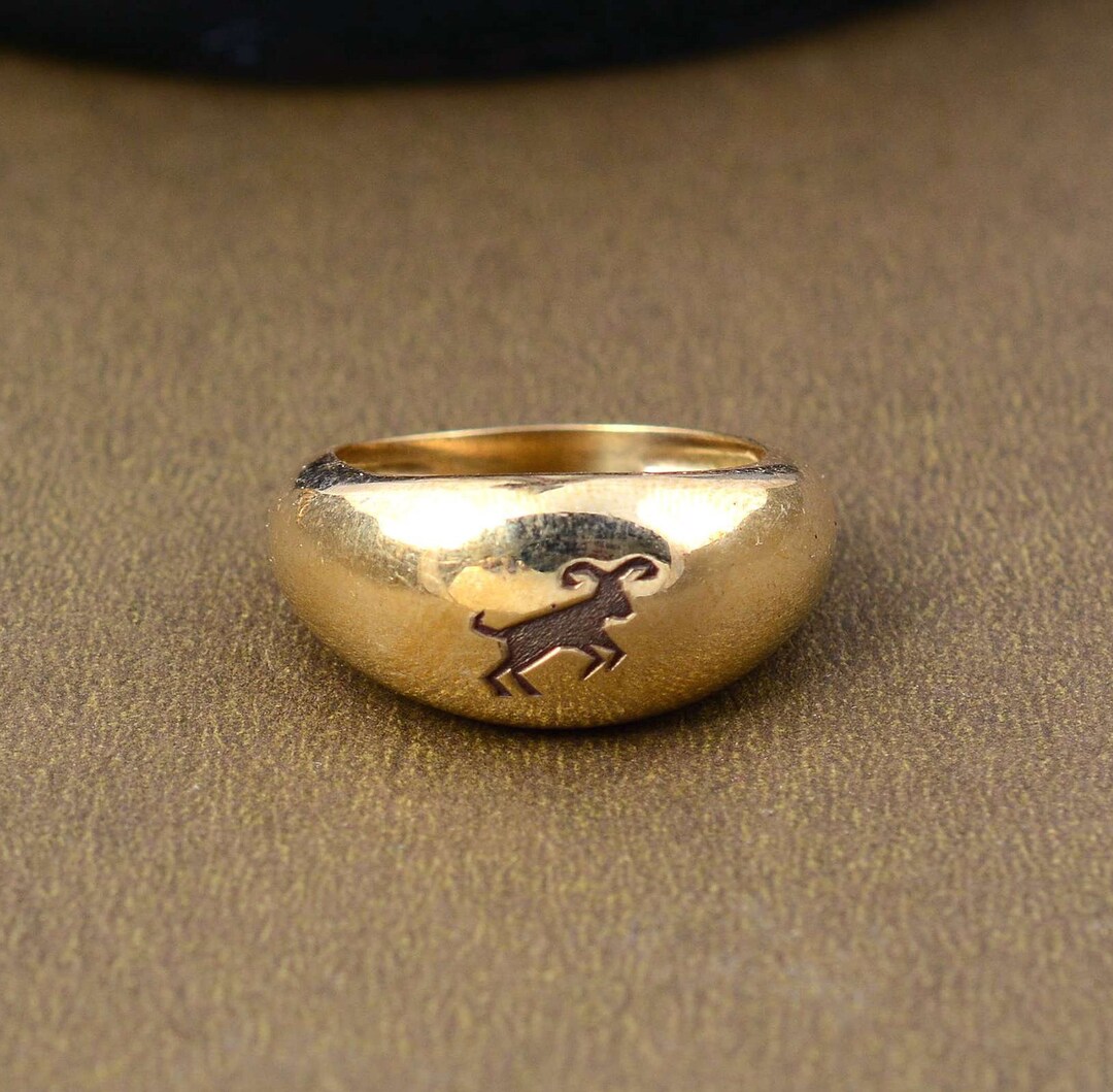 Gold Brass Ring, Zodiac Dome Ring, Zodiac Sign Symbol Ring, Zodiac Ring ...