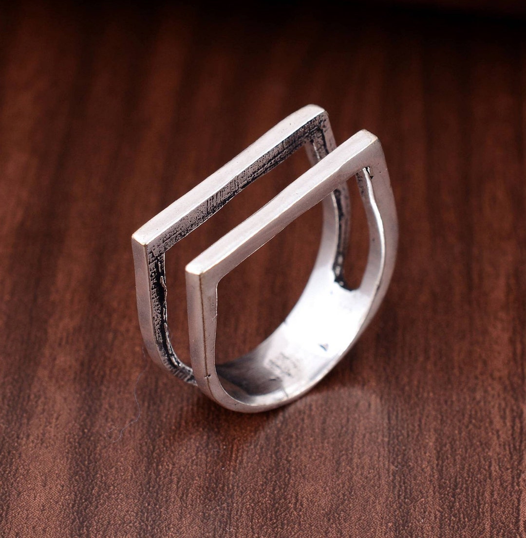 Square Ring 2 Line Ring Modern Ring Statement Ring Minimal - Etsy