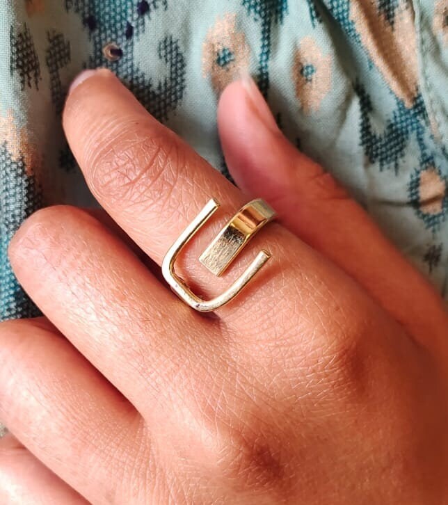 Antique Brass Geometric Ring Big Statement Abstract Modern - Etsy