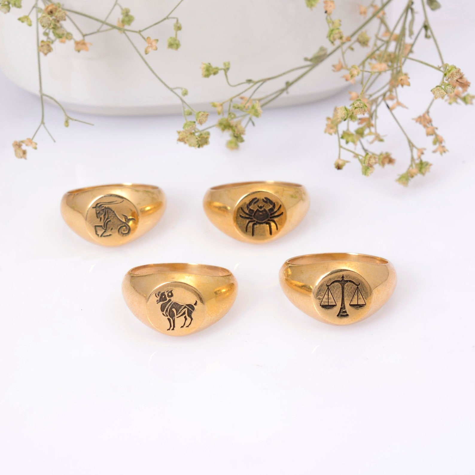 Zodiac Sign Signet Rings Zodiac Signet Ring Zodiac Rings | Etsy