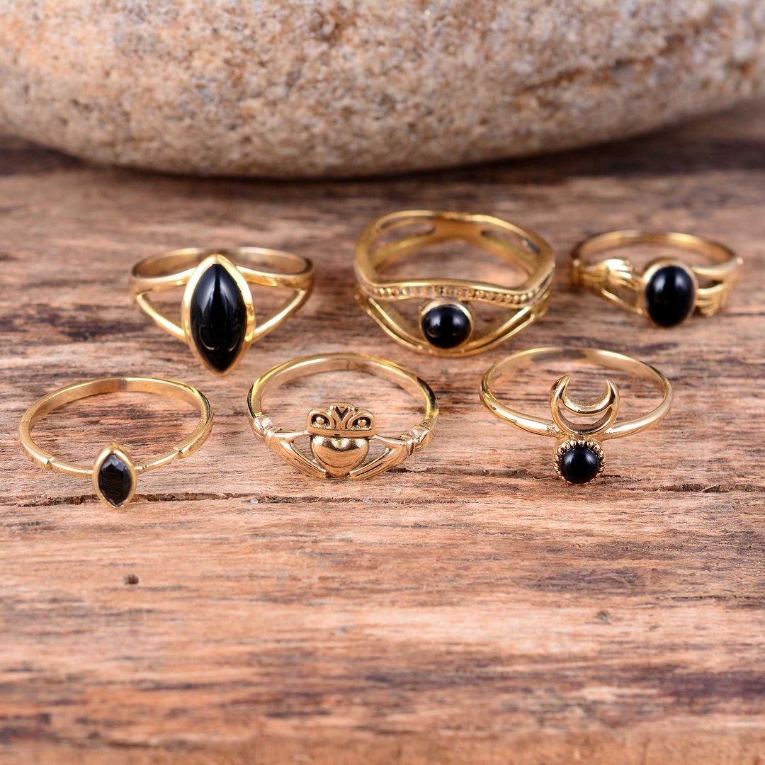 The Rings of Protection, Set of 5 Black Obsidian Rings - Etsy