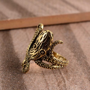 Octopus Handmade Brass Men Ring, Octopi Animal Biker Ring, Octopus ...