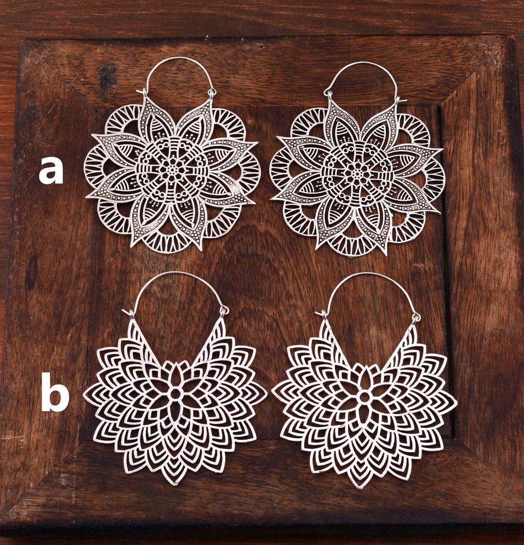 Boho Mandala Lotus Flower Hoop Earrings,mandala Earrings,tribal ...