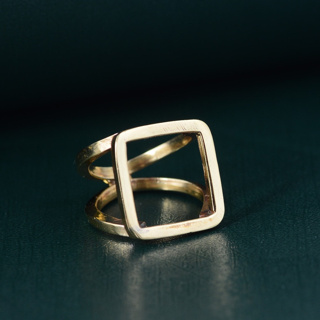 Gold Square Ring, Wide Square Ring, Thick Square Line Ring, Geometric ...