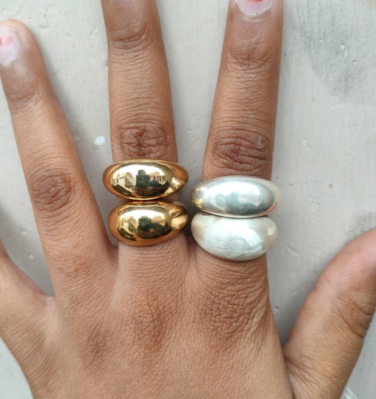 Dome Ring, Sterling Silver and Brass Dome Ring, Chunky Silver Ring ...