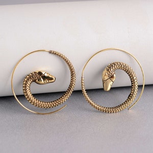 Gold Snake Earrings, Snake Hoop Earrings, Spiral Snake Earrings, Hoop ...