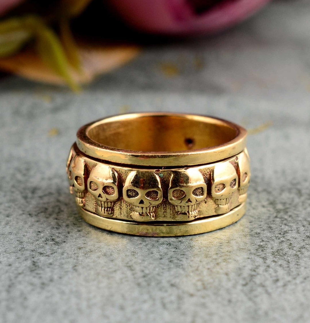 Skull Spinner Ring for Women and Men, Gold Fidget Ring, Goth Gothic ...