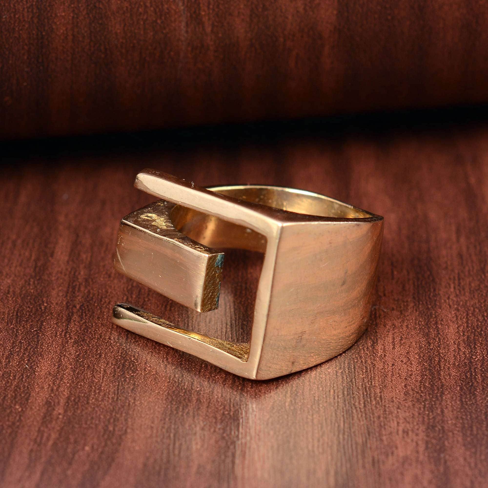 Antique Brass Geometric Ring Big Statement Abstract Modern - Etsy