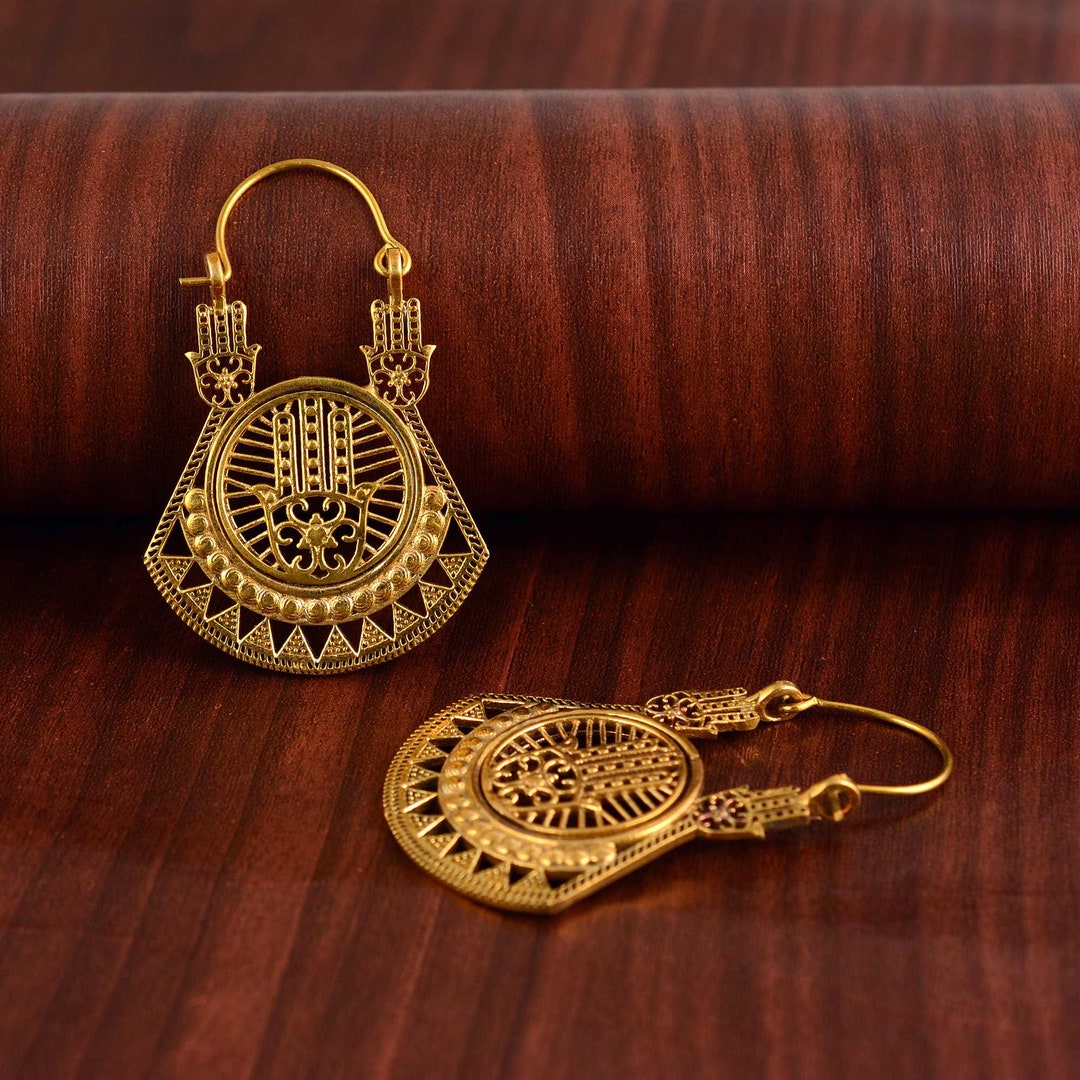Gold Hamsa Hoop Earrings, Large Hamsa Earrings, Hand Earrings, Fatima ...