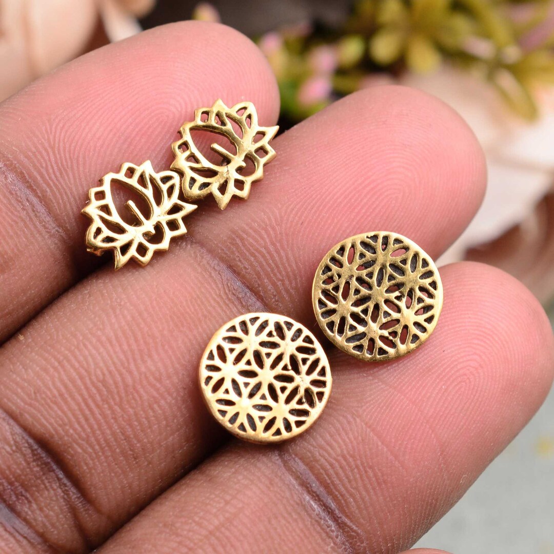Flower of Life and Lotus Stud Earrings, Gold Stud Earrings, Sacred ...