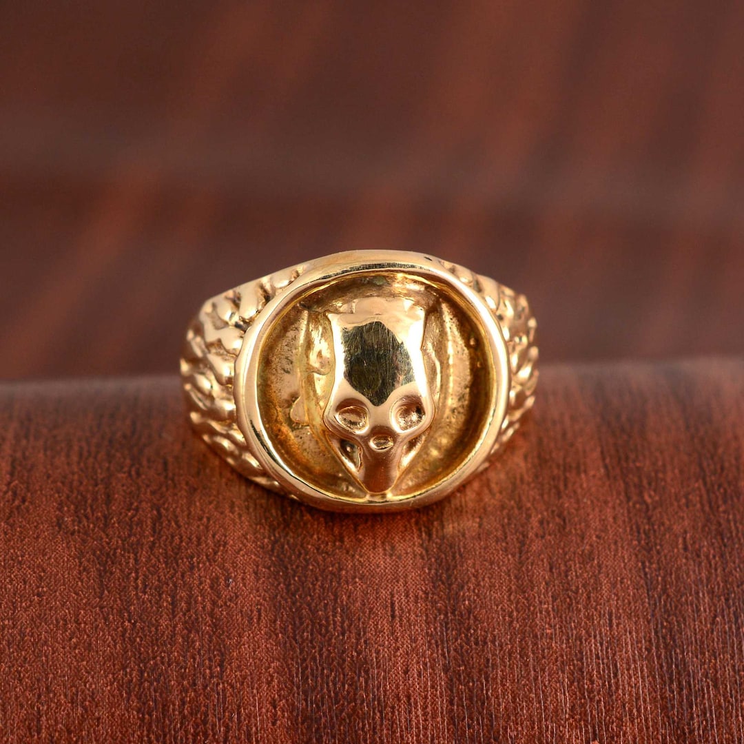 Gold Skull Ring, Handmade Gold Dragon Skull Ring, Signet Skull Ring, Ring for Men Gold, Brass ...