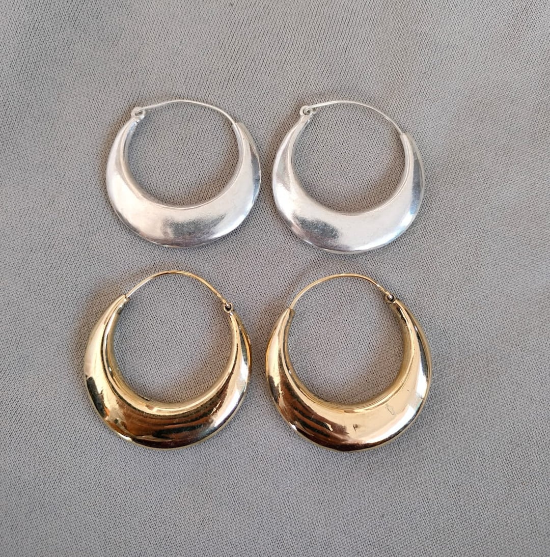 Gold Half Moon Hoop Earrings, Brass Half Circle Earrings, Geometric ...