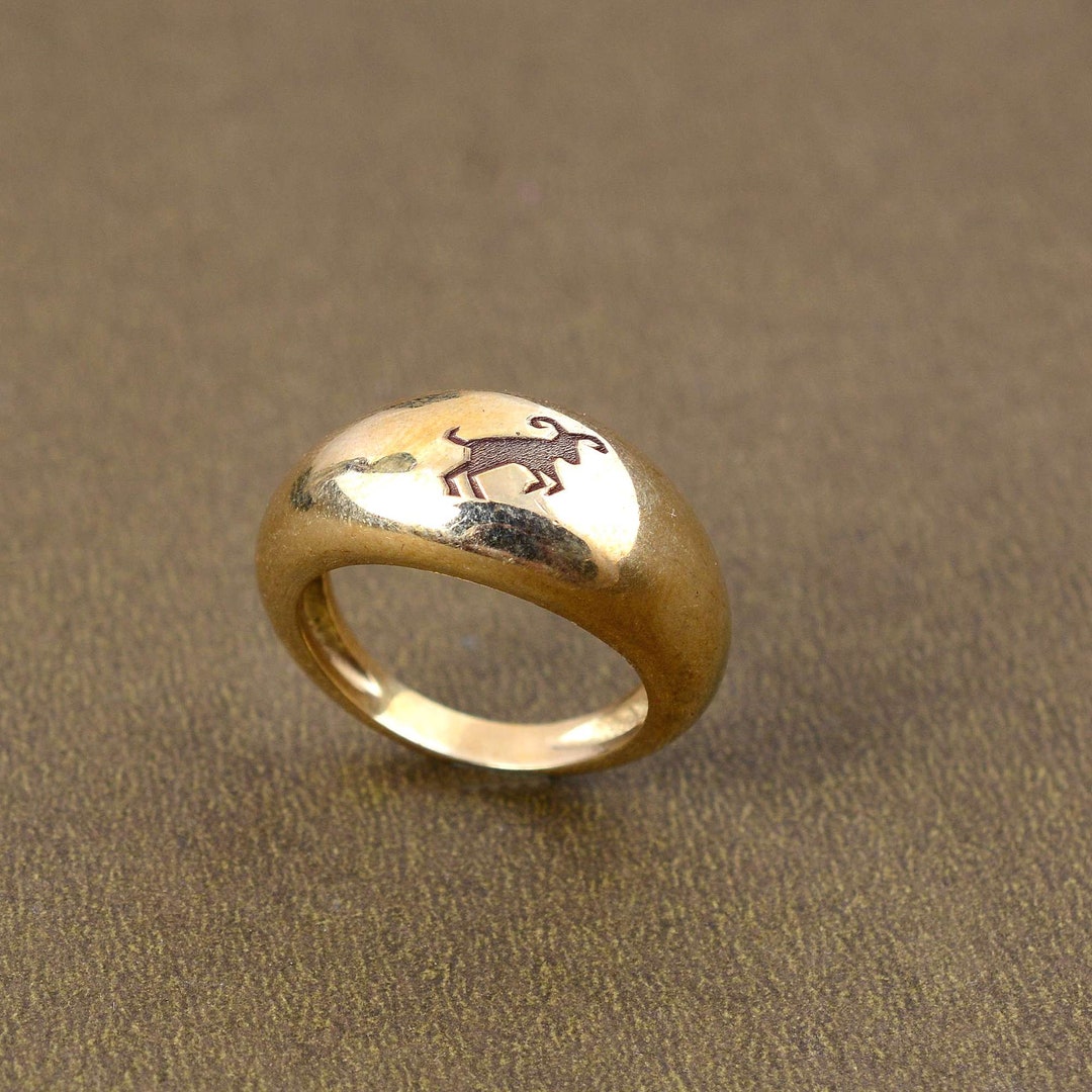 Gold Brass Ring, Zodiac Dome Ring, Zodiac Sign Symbol Ring, Zodiac Ring ...