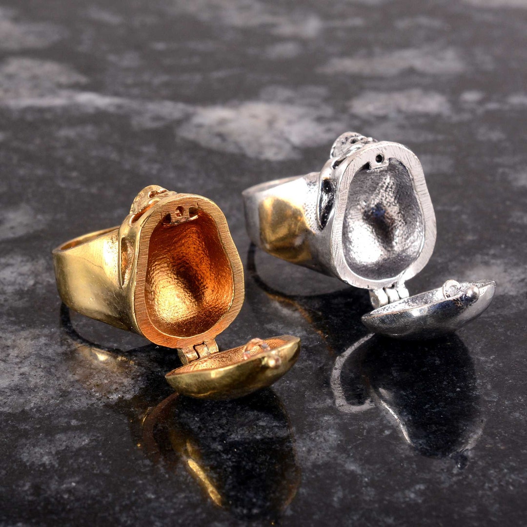 Halloween Ring, Secret Compartment Ring, Skull Box Poison Ring, Gold ...